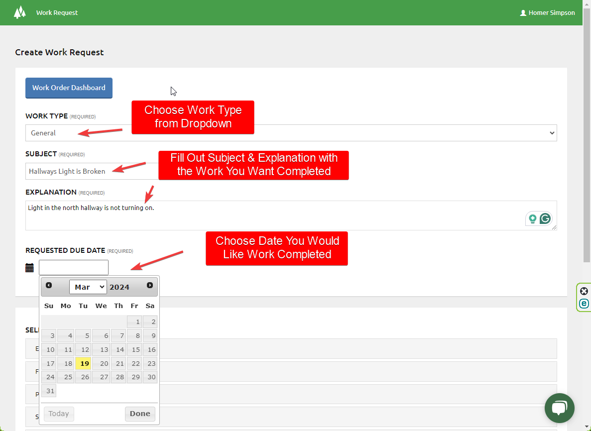 Creating a Work Request